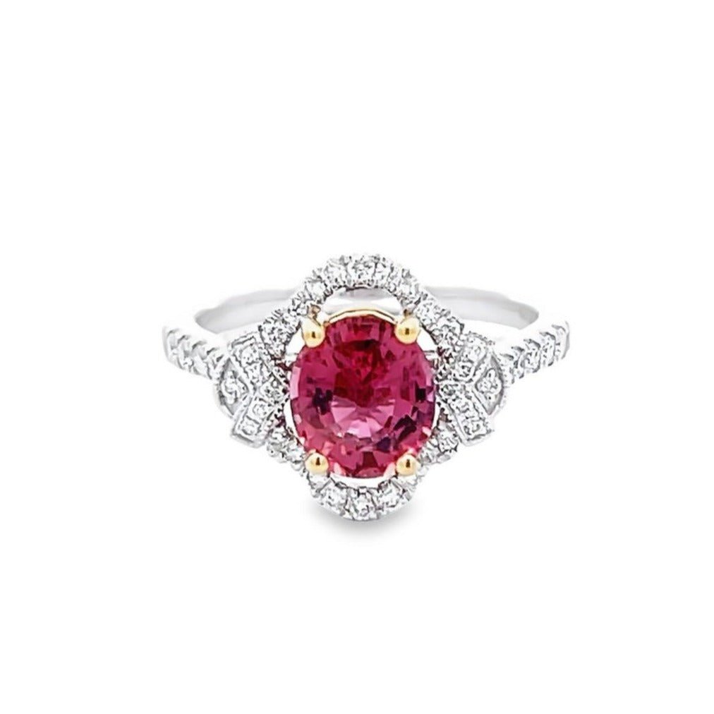 Oval-shaped Tourmaline Diamond Flower Ring - WILLS JEWELLERY
